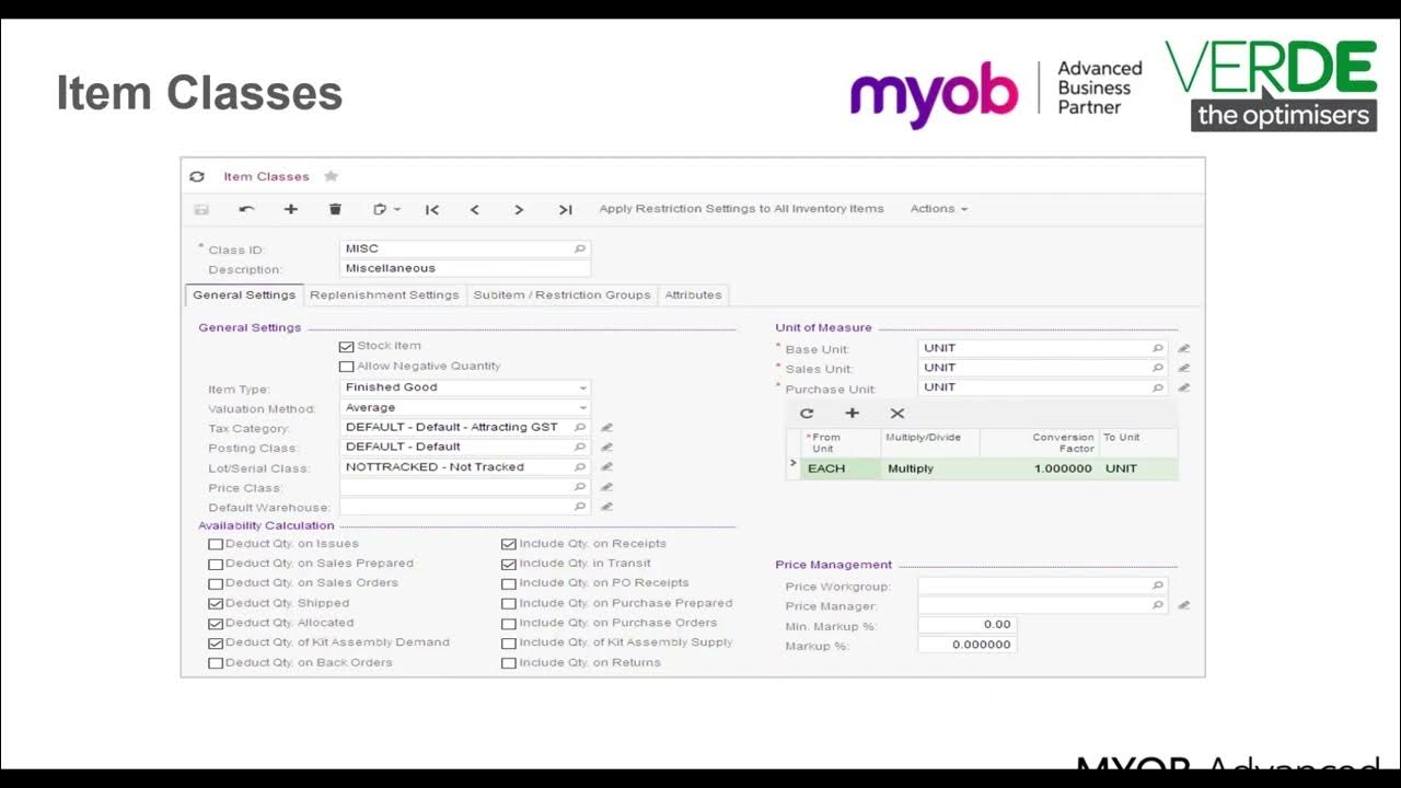 MYOB Advanced Training - Inventory Management - Setting Up Inventory - YouTube