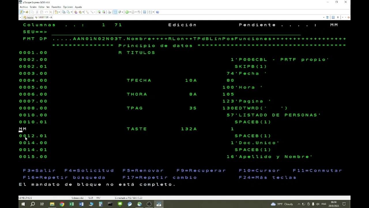 Modificamos el programa Cobol en un AS/400 que emite un listado ...