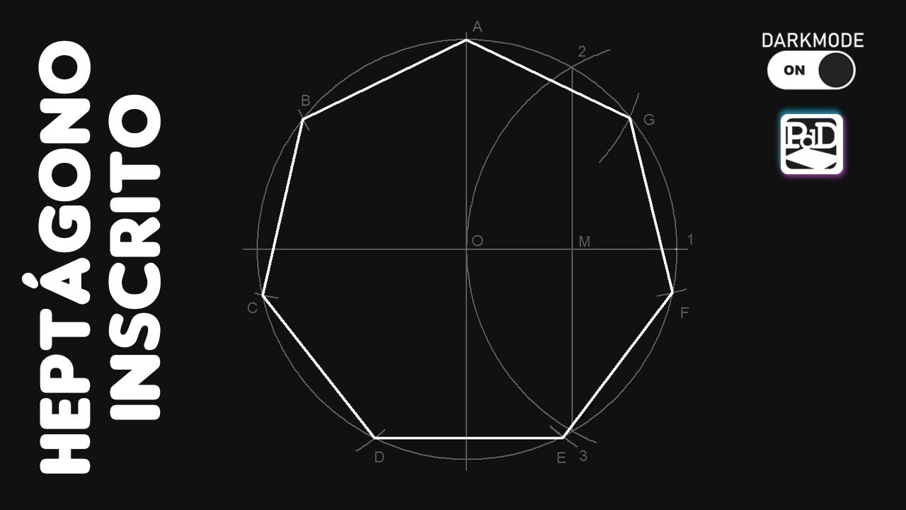 Heptágono regular inscrito en una circunferencia - Trazado de Polígonos - Dark mode - YouTube