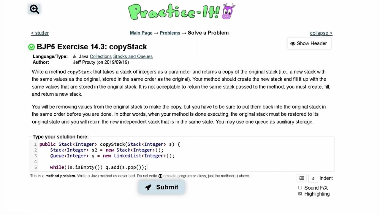Java Practice It | Exercise 14.3: copyStack | Collections, #stacks and #queues , stacks, queues ...