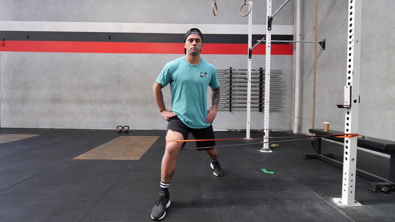 Isometric lunge with lateral band knee attachment rotations - YouTube