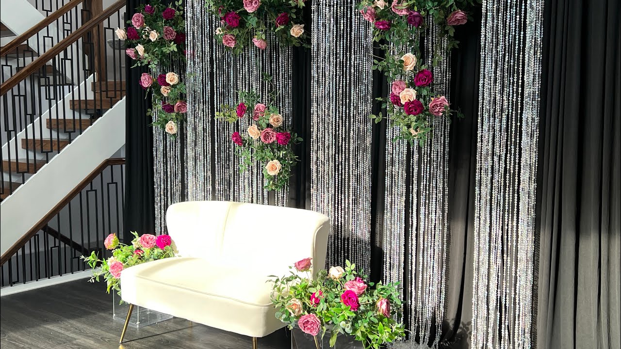 DIY - Beaded Curtains Floral Backdrop - YouTube