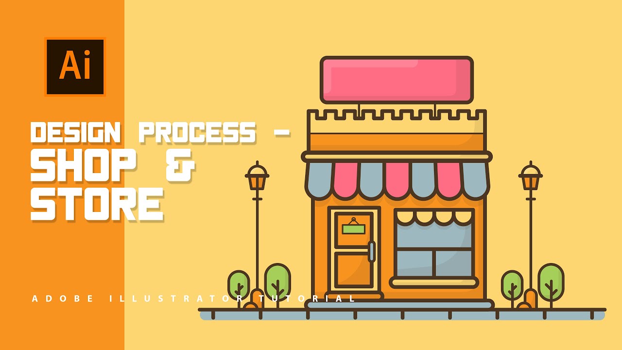 Design Process : SHOP AND STORE Flat Design in Adobe Illustrator CC ...