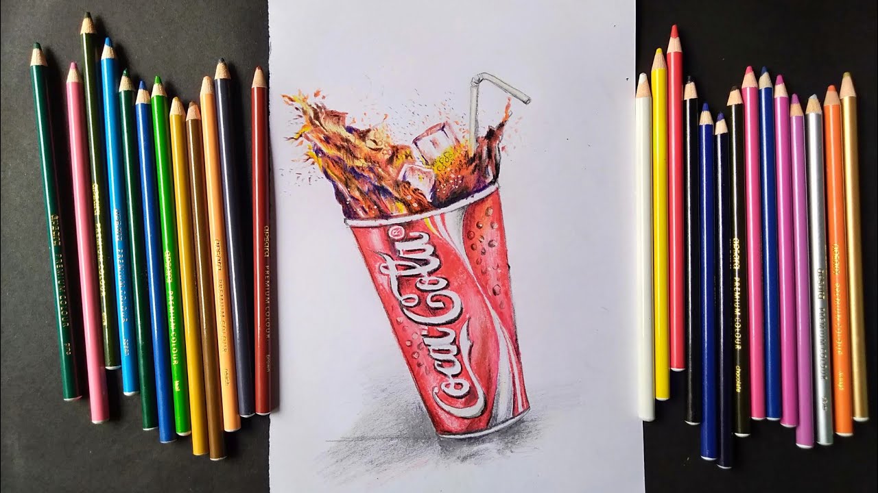 Coca cola glass Drawing/ realistic #cocacola Drawing/ color pencil 3D ...