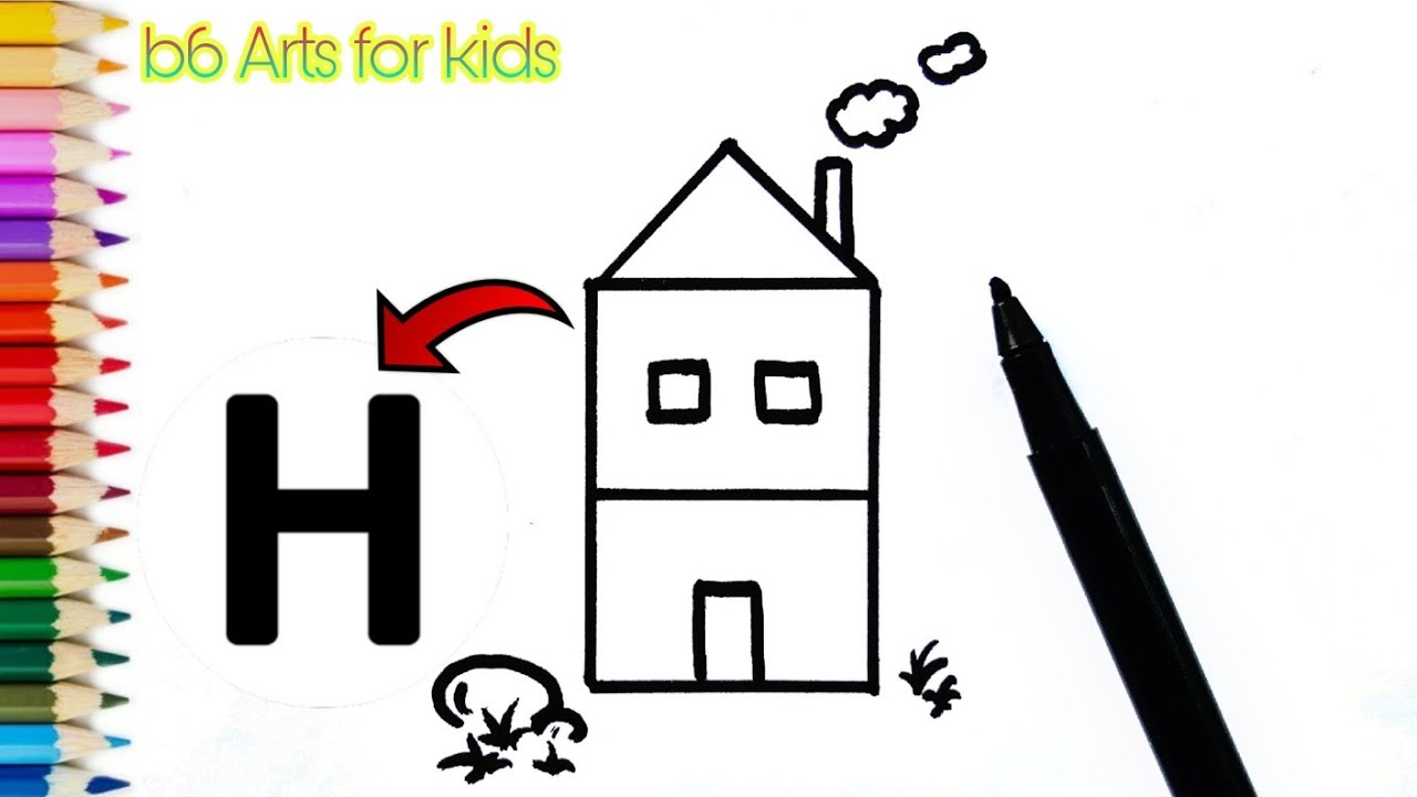 " Very Easy " How to Draw House from H Letter | Step by step for ...