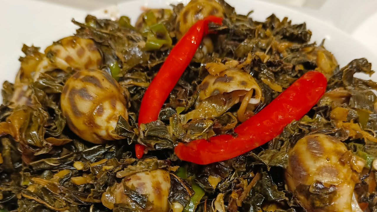 dried taro leaves with sea snail in coconut milk 🥥 - YouTube