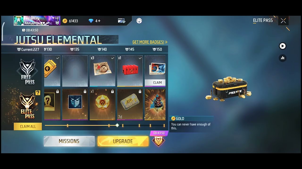 free fire claiming everything in elite pass no top up id - YouTube