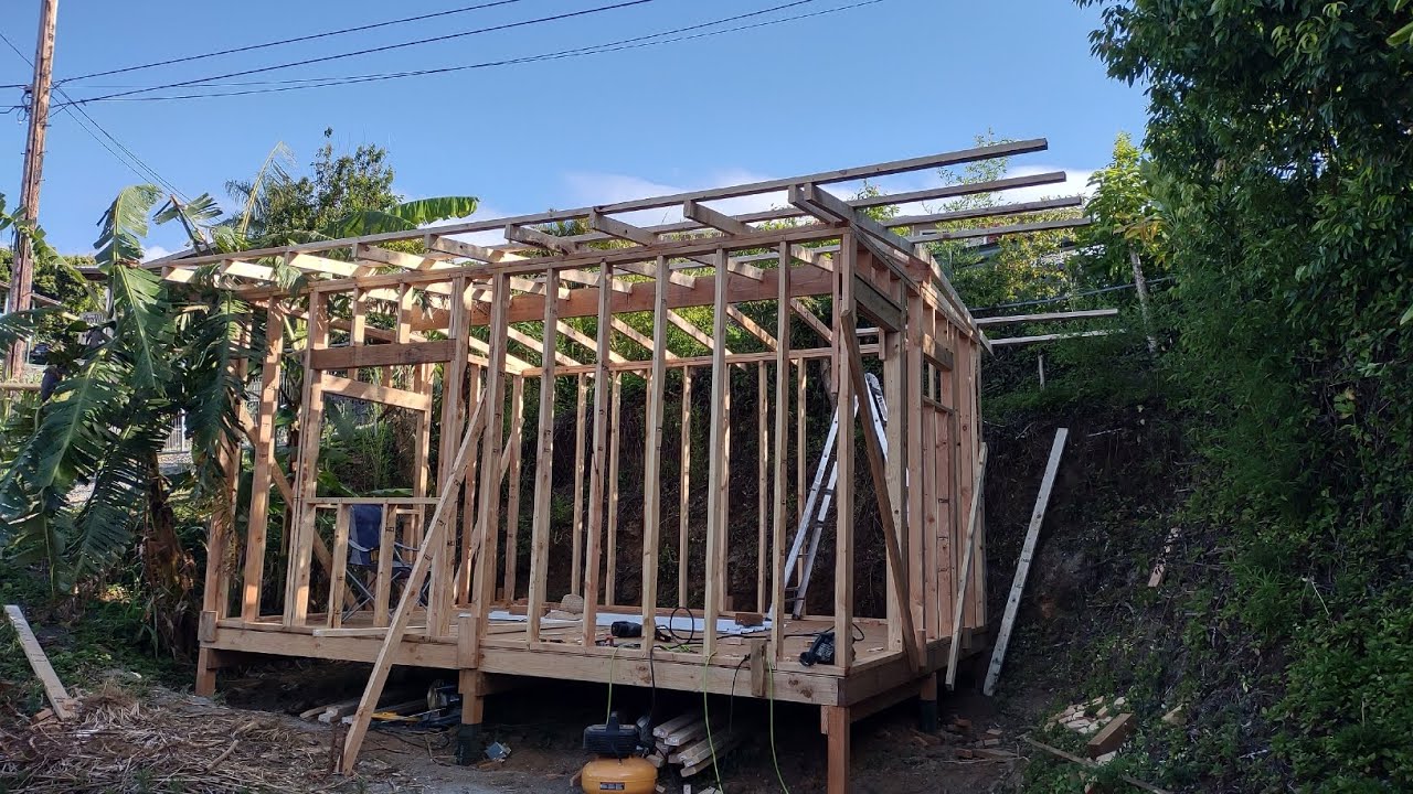 Tiny house update 12x16 roof structure almost done - YouTube