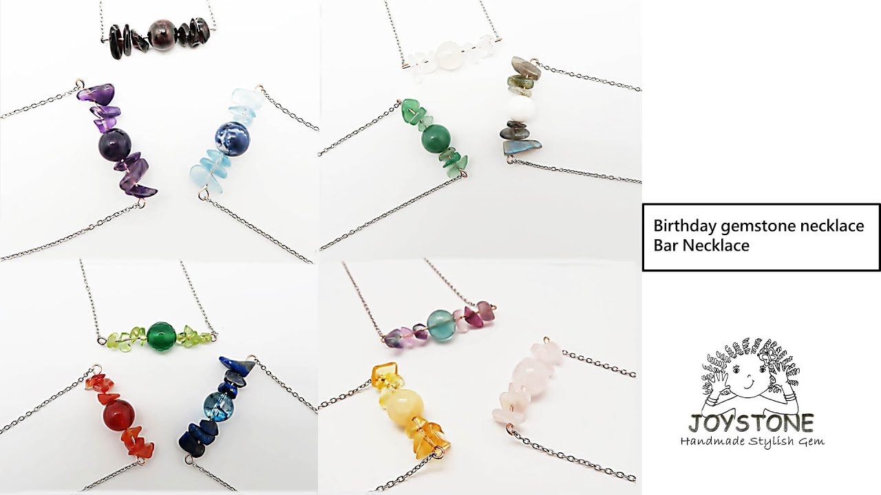 Bar Necklace Birthstone Bead Option Faceted Beads Titanium Steel Chain ...