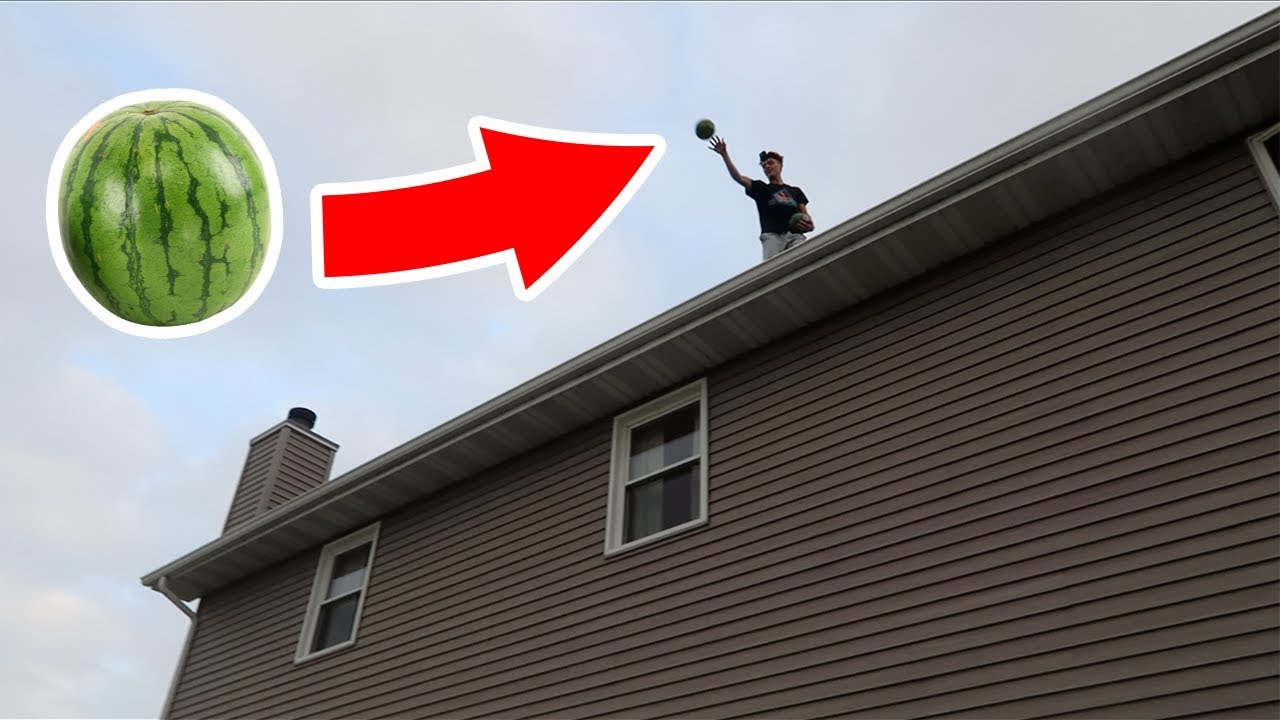 Watermelons OFF of 3 STORY Roof into Hoop! - YouTube