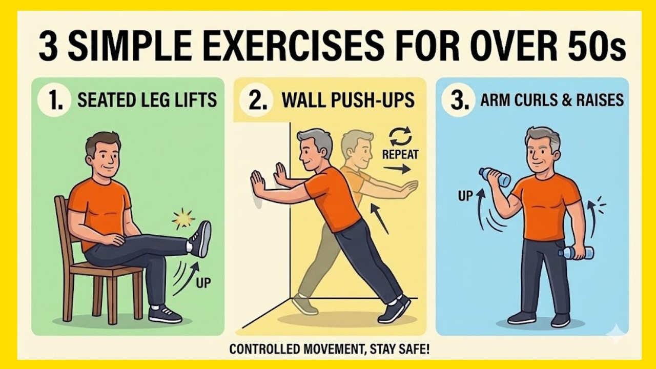 3 simple exercises for seniors over 50's Strengthen Legs, Hips and Core ...