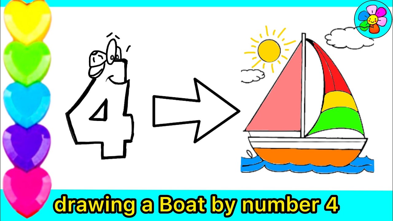 How to draw Boat using number 4 easy for kids|Easy Drawing Painting and ...