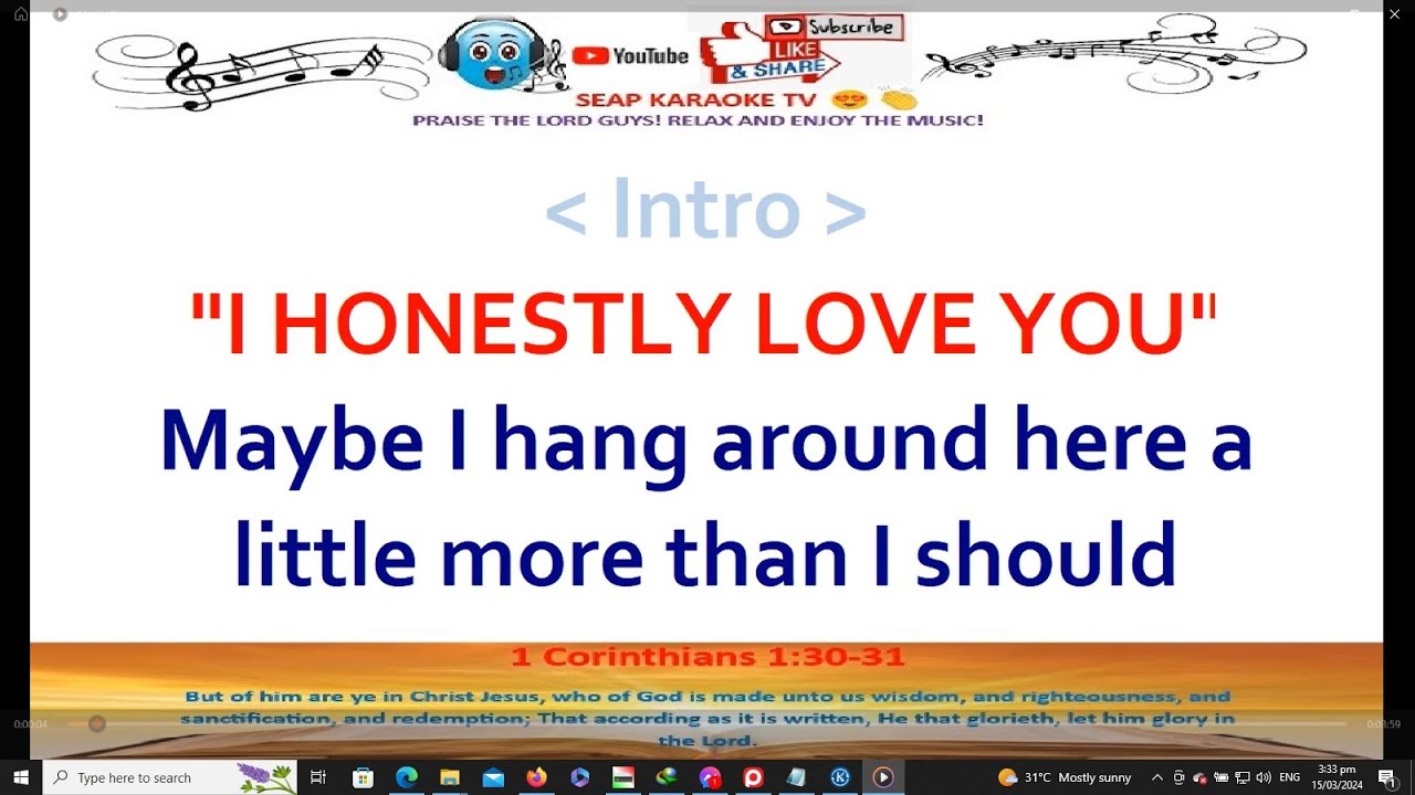 I HONESTLY LOVE YOU KARAOKE LYRICS BY OLIVIA NEWTON JOHN - YouTube