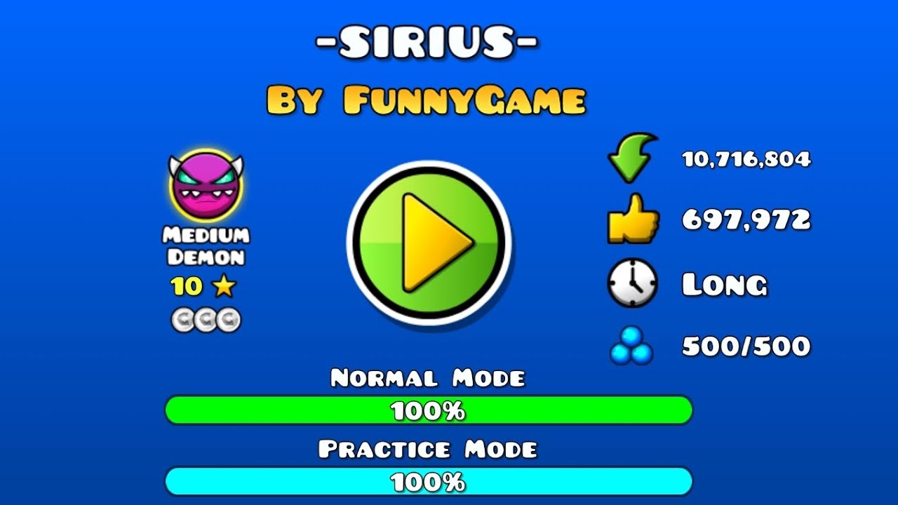 Level "-Sirius-" by FunnyGame (not me) [3 coins] 100% ( третий медиум ...