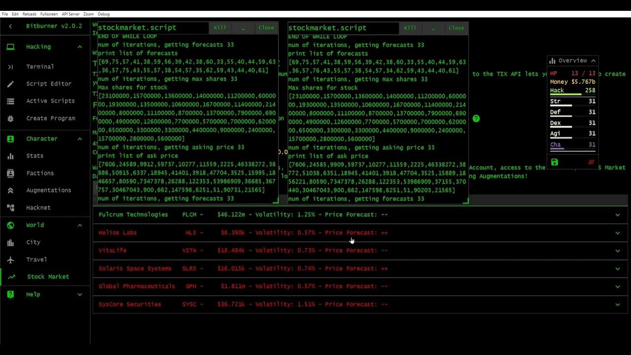 Bitburner Gameplay Stock Market and Nuke Servers Scripts Javascript - YouTube