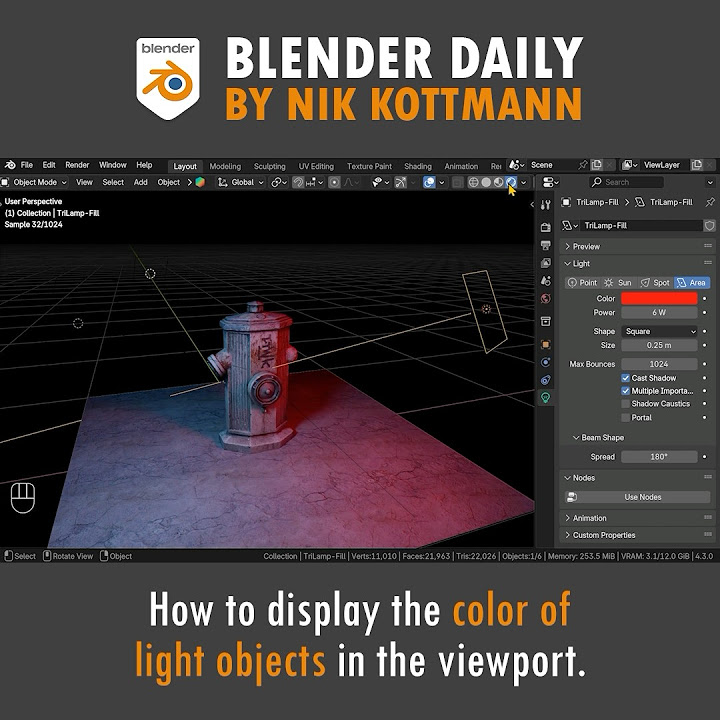How to display the color of light objects in the viewport in Blender. - YouTube