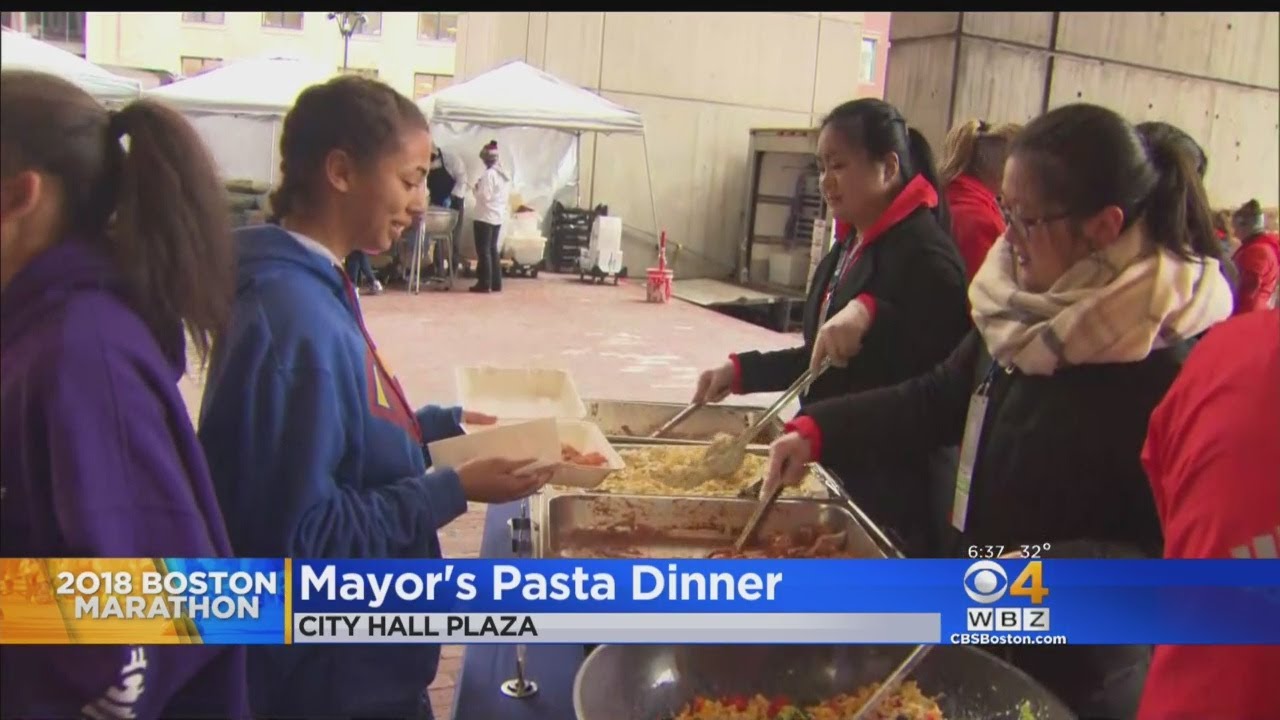 Boston Marathon Runners Fuel Up On Carbs At Annual Pasta Dinner - YouTube