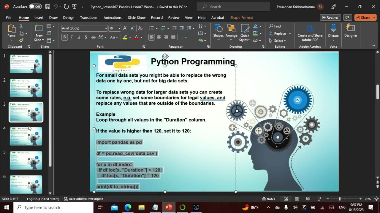 Python L108 in English, This video explains PANDA Lesson 7,Non Tech People can understand well ...
