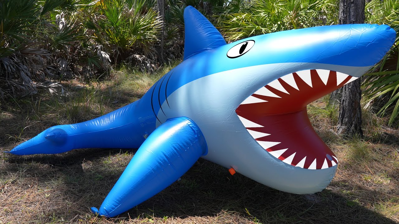 HearthSong Gigantic Shark Sprinkler Inflation - YouTube