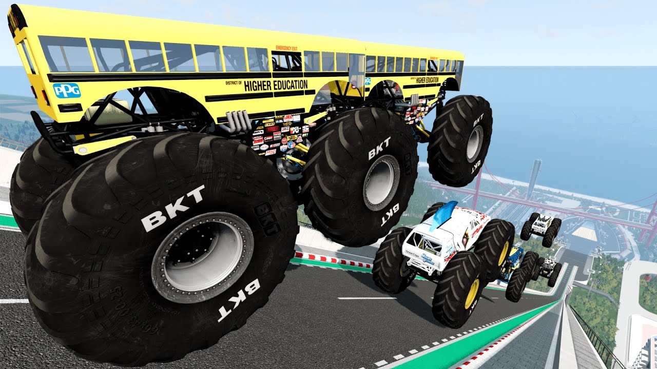Epic High Speed Jumping Monster Truck Monster Jam Jump & Crashes Car In ...