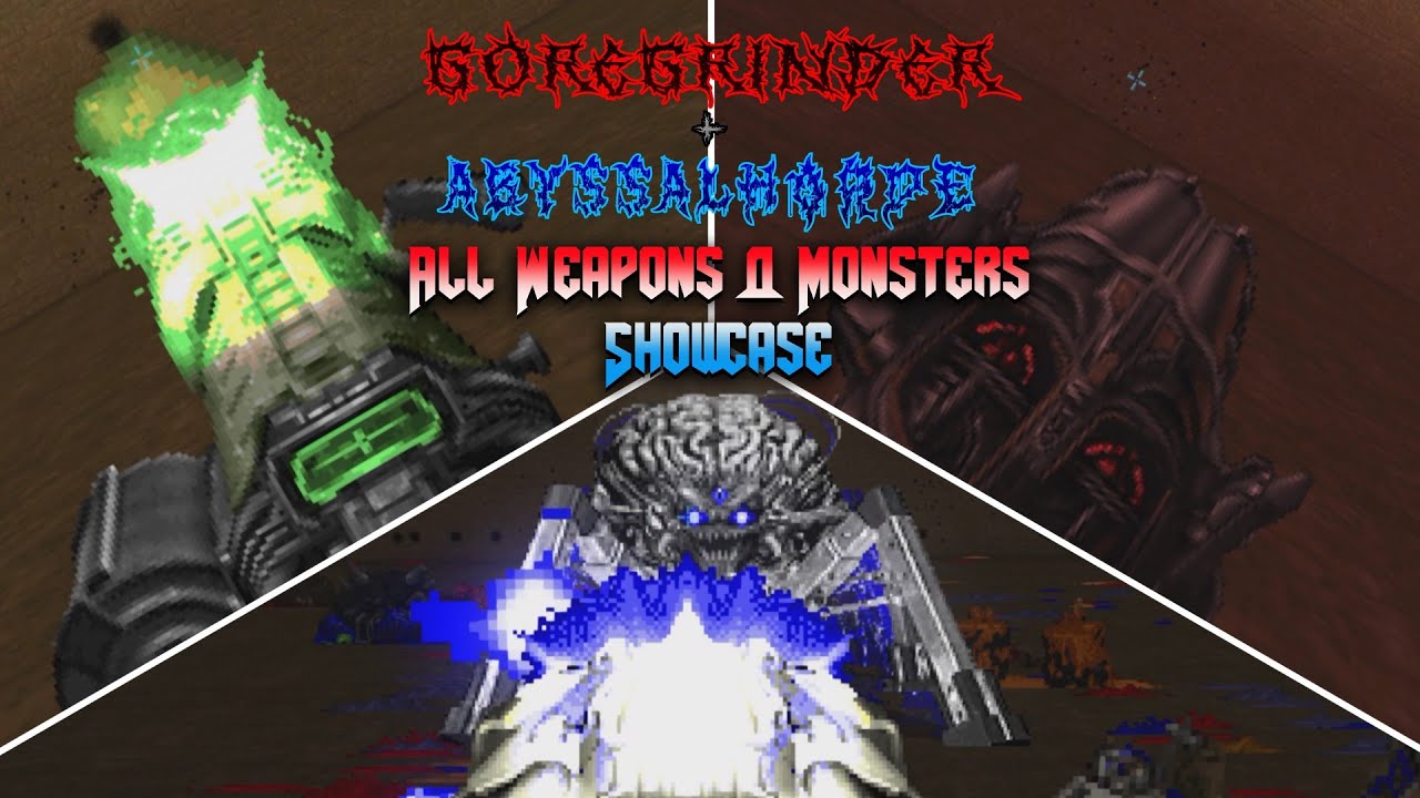 GOREGRINDER and ABYSSALHORDE All Weapons and Monsters DOOM Mod showcase ...