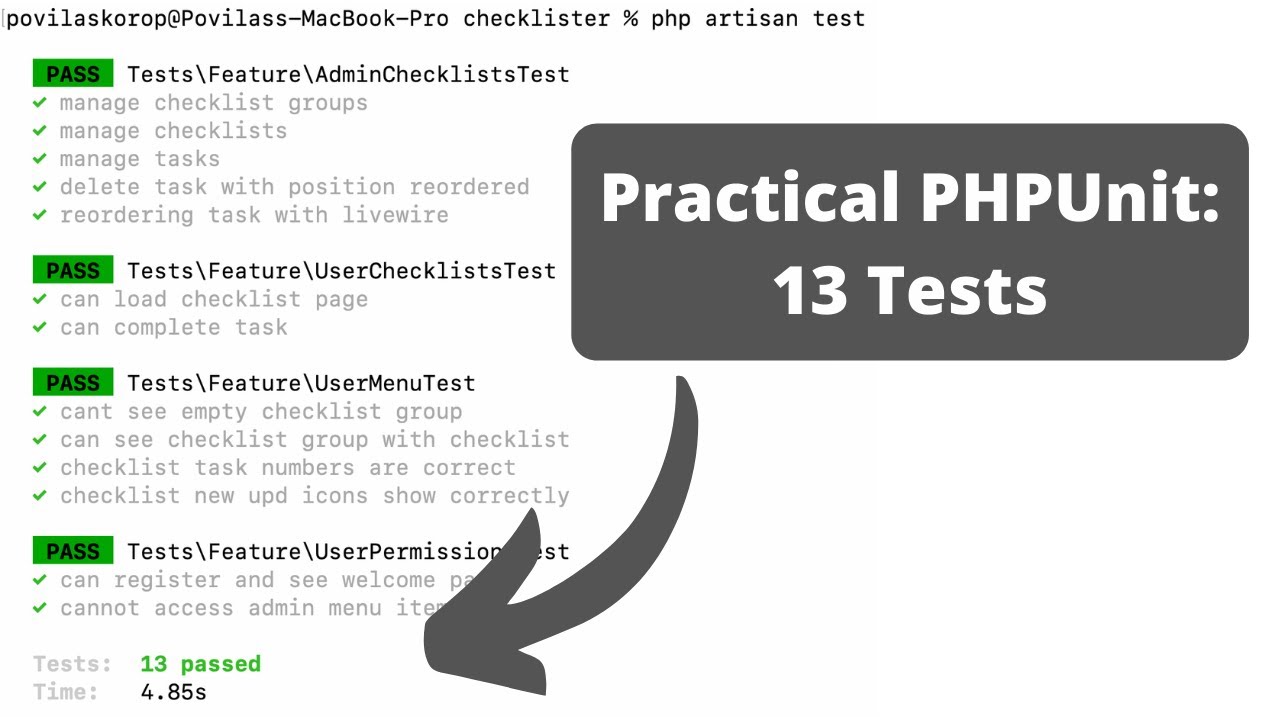 Laravel Checklister Part 2229 Phpunit Testing Finished For Now Youtube 1982