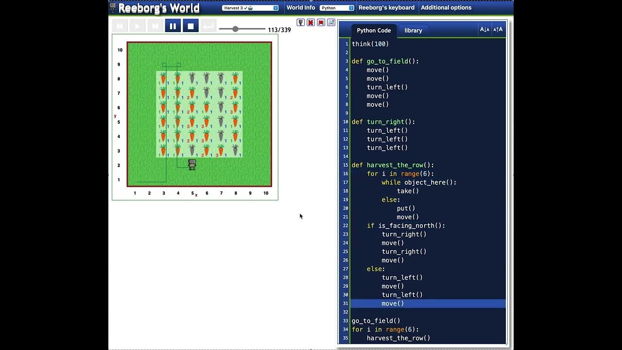 Reeborg's World Harvest 3 | Python Solution - YouTube