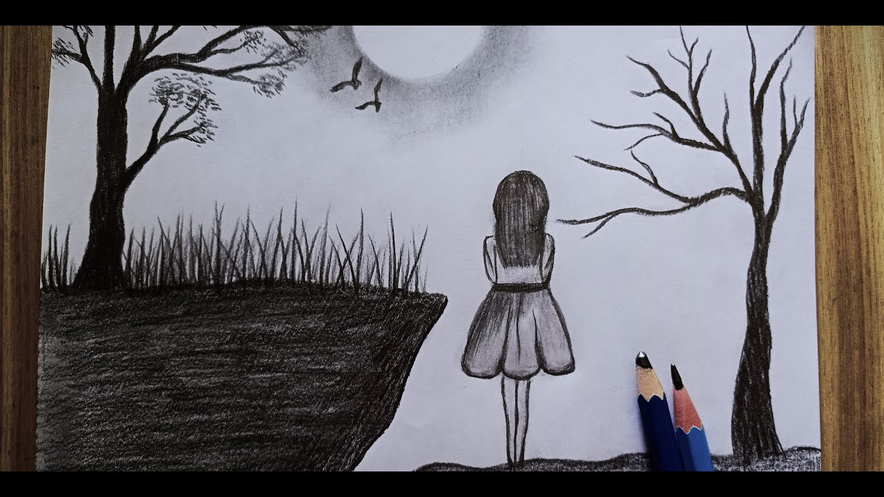 Sad girl backside pencil sketch || how to draw a standing sad girl ...