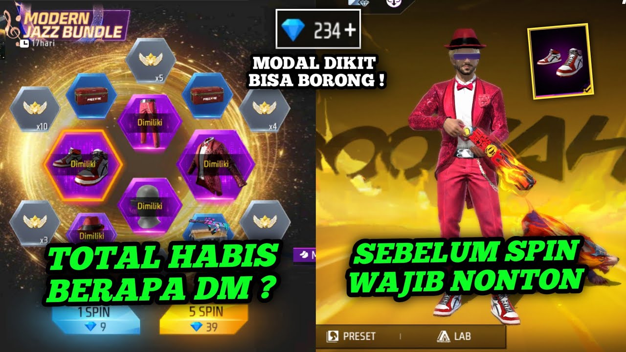 HABIS BERAPA DM!! SPIN SEPATU JORDAN FF | SPIN EVENT BUNDLE MODERN JAZZ ...