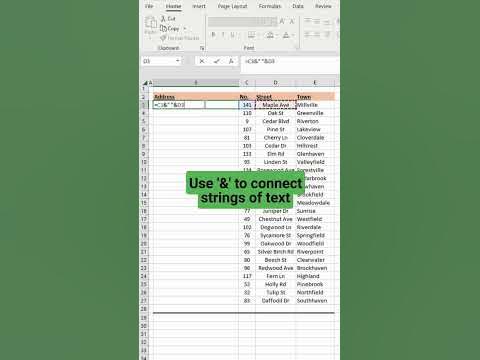 Excel - Join strings of text together using '&' symbol - YouTube