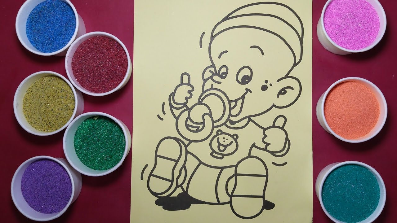 Sand Painting | Sand sound & coloring cute baby pictures | ASMR | Sand ...