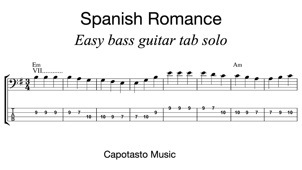 Spanish Romance - Bass guitar solo | Bass tabs (PDF download) - YouTube