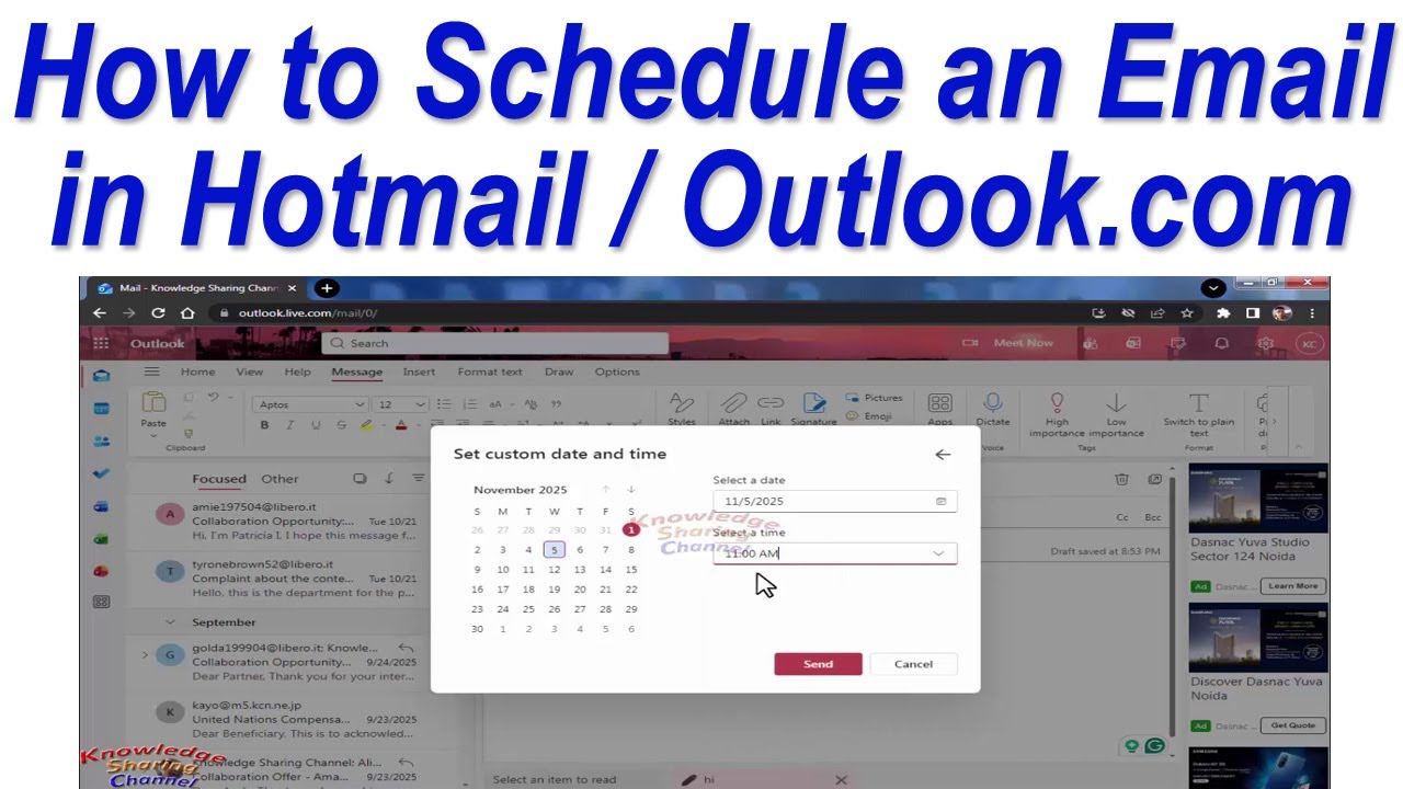 How to Schedule an Email in Hotmail/Outlook.com - YouTube