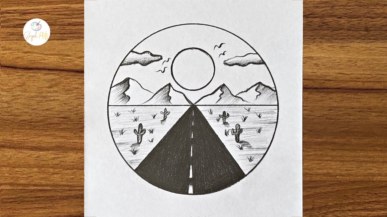 Easy circle scenery drawing || Circle drawing for beginners || Pencil ...