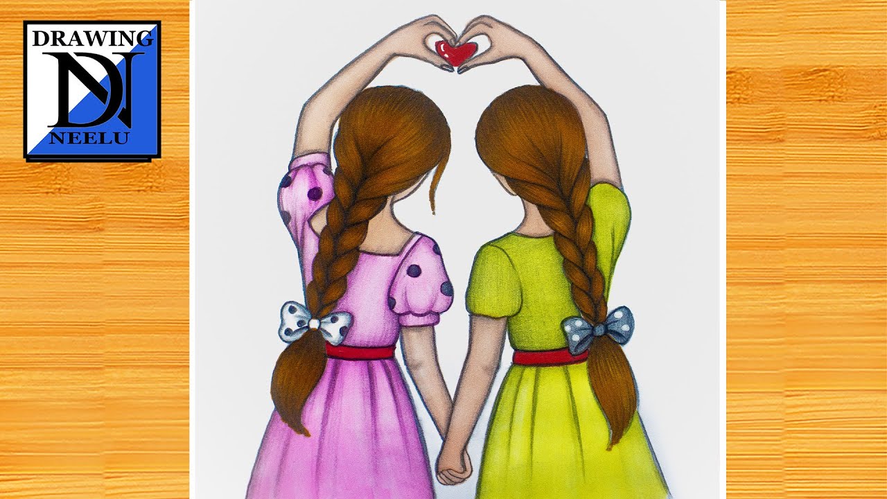 How to Draw a Two Best-Friends Making a Heart With Hands || Pencil ...