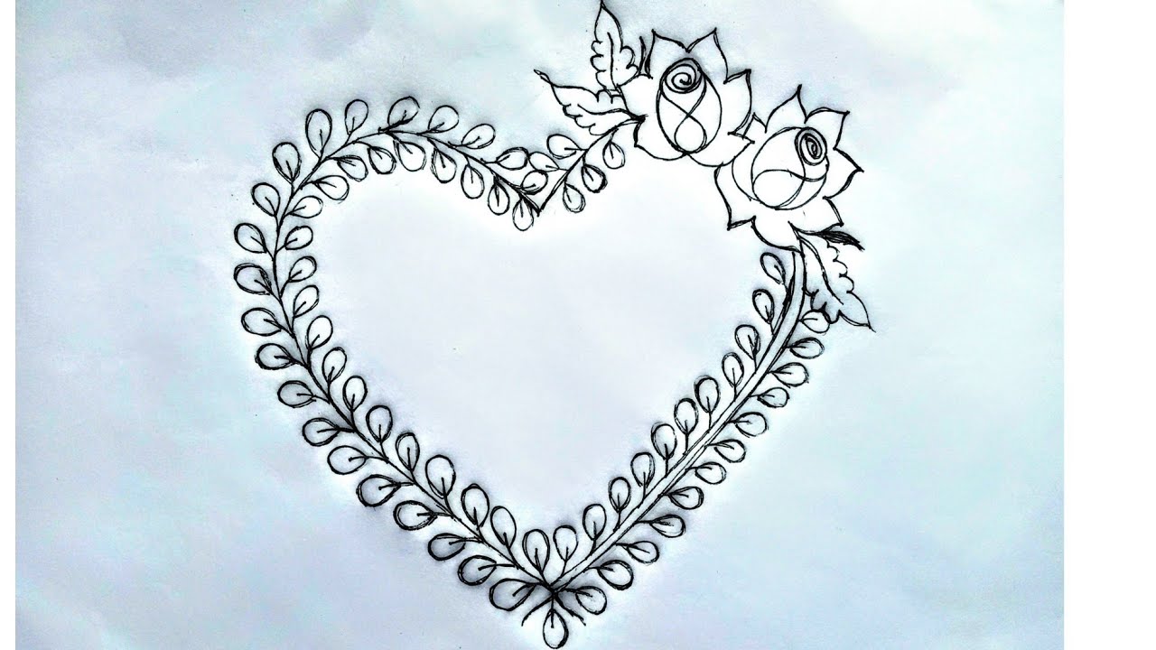 How to draw love heart|| love Heart with Rose flower drawing|| pen ...