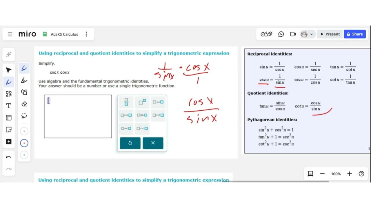 Using reciprocal and quotient identities to simplify a trigonometric expression - YouTube