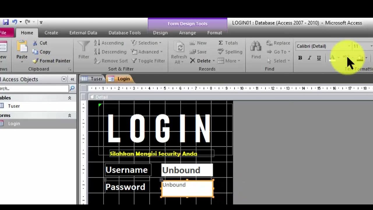 Cara Membuat Form Login Dengan Ms. Access 2010 - YouTube