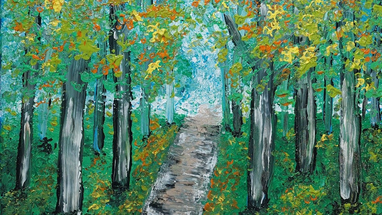 Forest acrylic painting simple and easy - YouTube