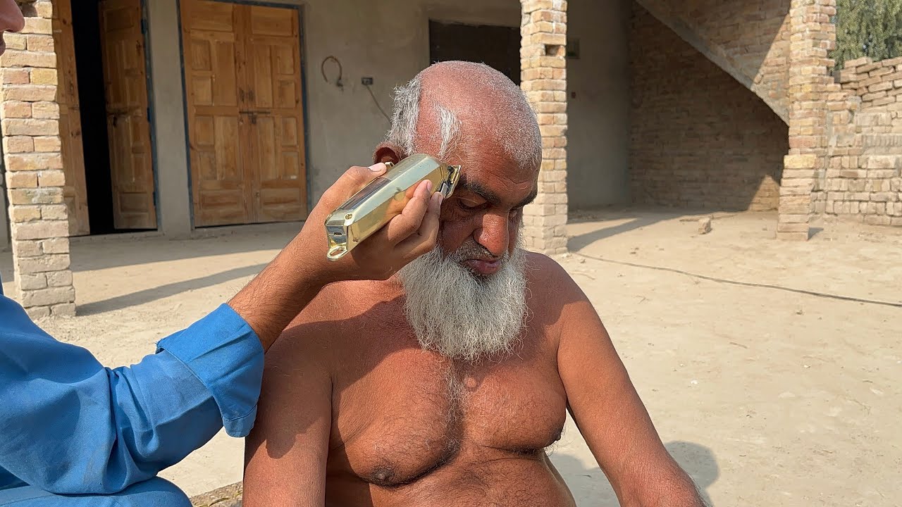 85-Year-Old Man Full Head Shave & Beard Setting | Madni Hair Salon ...