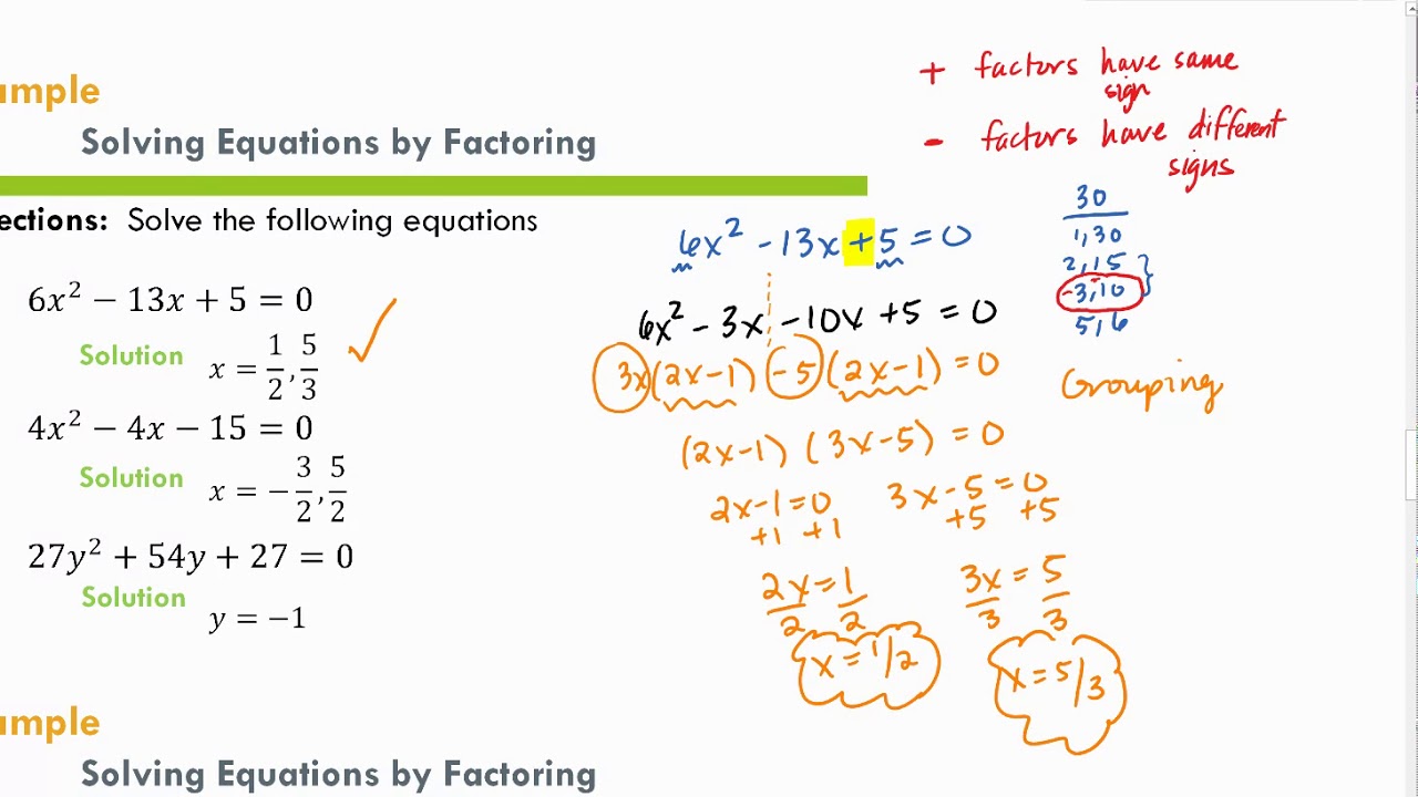 Solve Quadratics - Factoring (Pt.2) - YouTube