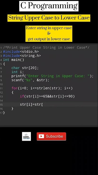 C Programming| Print Upper Case String to Lower Case| #cprogramming #programming #coding #shorts ...