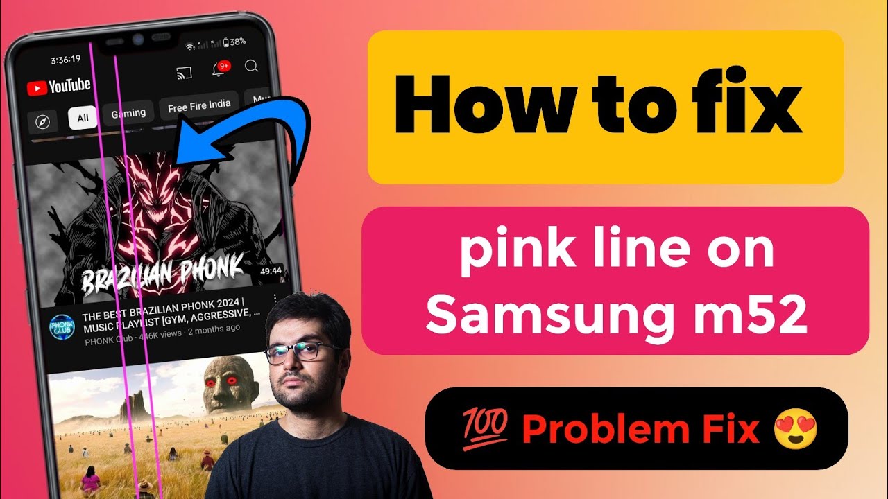 how to fix pink line on samsung m52 - YouTube