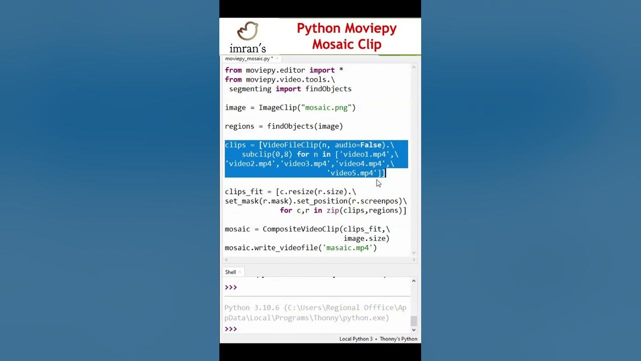 Make Mosaic Of Video Clips Using Python Moviepy Python Moviepy Youtube