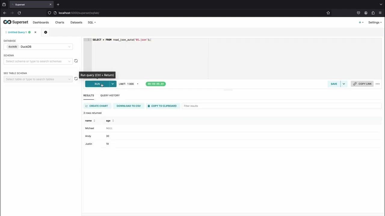 Apache Superset: How to Connect Apache Superset with JSON Files via duckDB - YouTube