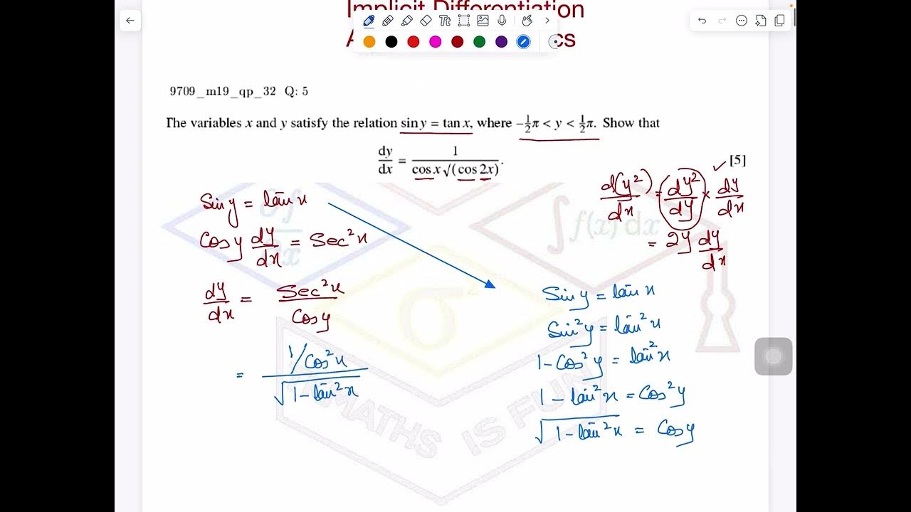 TKMaths A Level P3 Implicit Differentiation 9709 March 2019 var 32 - YouTube