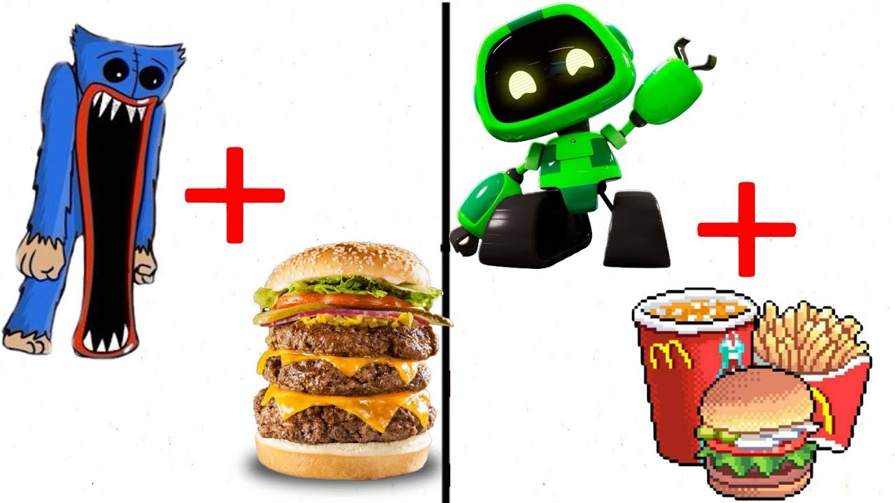 FNF Huggy Wuggy +burgers = ? | FNF Boogie Bot +McDonalds = ? | Poppy ...
