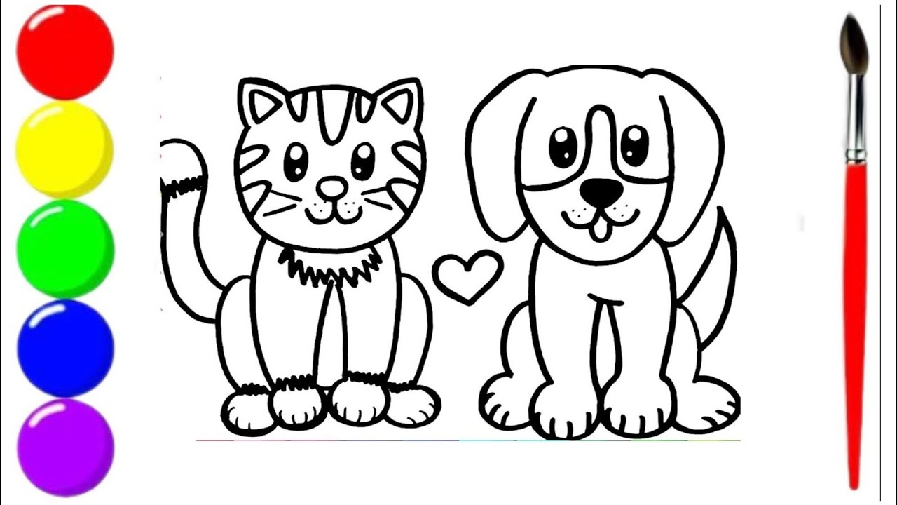 Cat and Dog drawing painting and colouring for kids and toddler AB ...