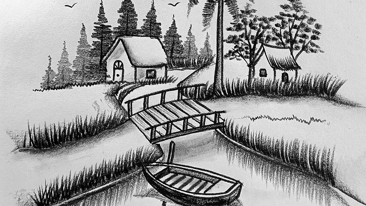 How to draw beautiful bridge scenery - YouTube