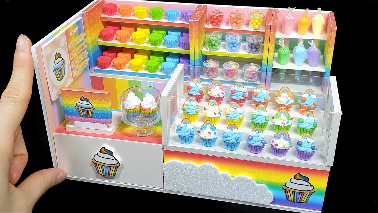 DIY Miniature Realistic Rainbow cupcake Board shop # - Build Rainbow ...
